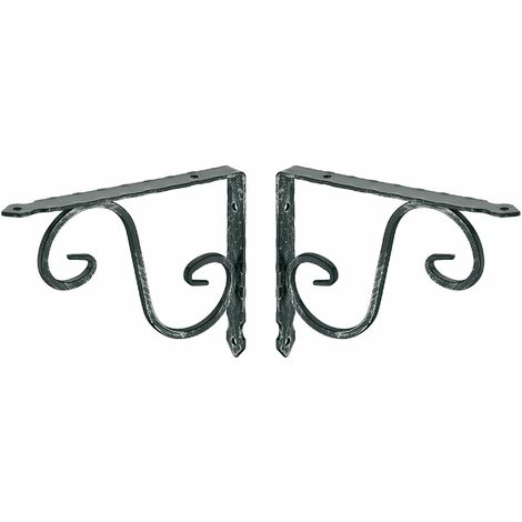 2x Equerre console rigide acier forgé noir antique 150 x 115mm vintage ...
