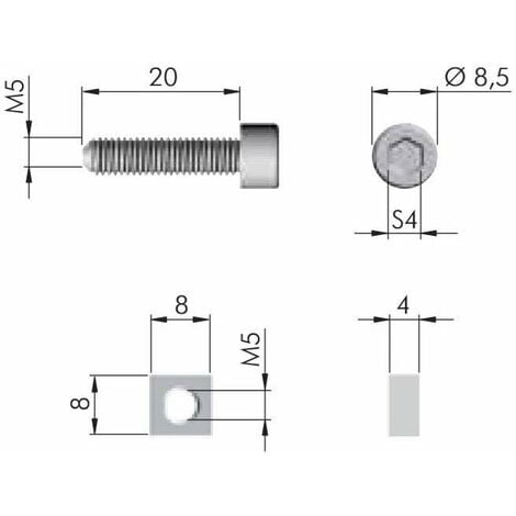 Kit 4 vis M5 x 20mm et 4 écrous M5 x 8mm pour le montage de support de ...
