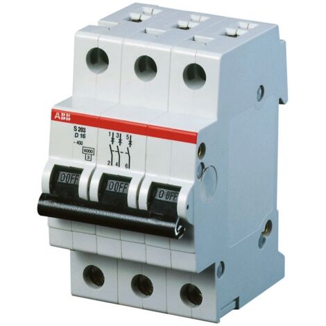 Disjoncteur ABB S200 3P, 2A, pouvoir de coupure 6 kA, montage rail DIN ...