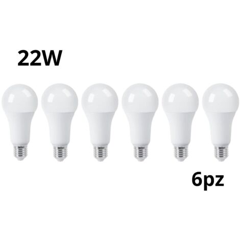 6 Pezzi Lampadina Led 22W Luce Naturale E27 A65L Bulbo Bianco Opaco