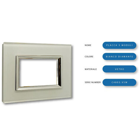Placca Interruttore 3 Moduli Compatibile Matix Copripresa Vetro Bianco ...