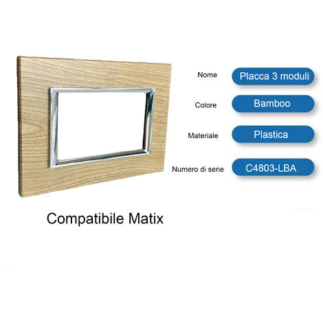 Placca Interruttore 3 Moduli Compatibile Matix Copripresa Legno Chiaro ...