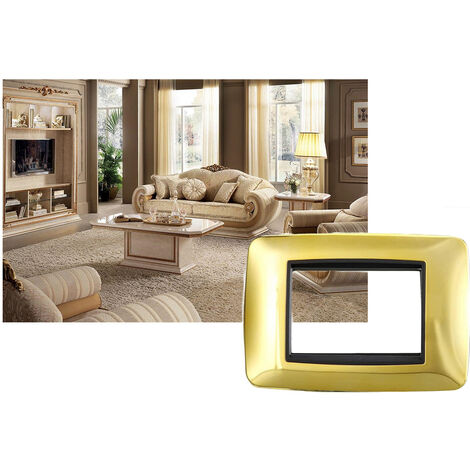 Placca Interruttore 3 Moduli Compatibile Living Copri Presa Oro Lucido ...