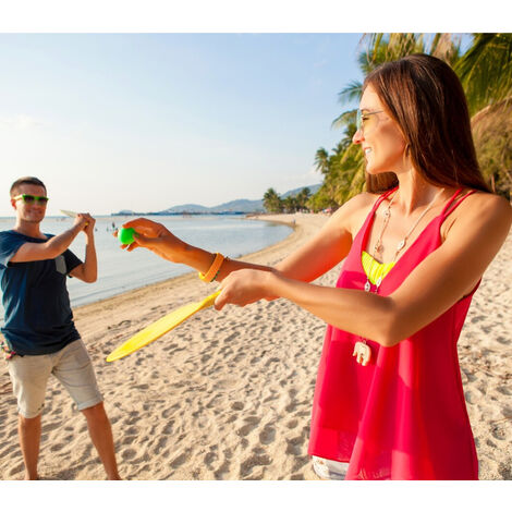 Racchettoni Da Spiaggia Racchette con Pallina Legno Gioco Bambini Adulti