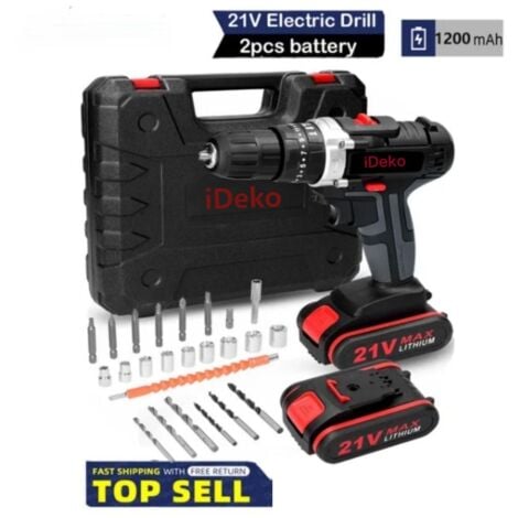 iDeko Perceuse Visseuse Sans Fil rechargeables 21V avec 2 batterie 1.2Ah 28nm moteur à brosse 24 ...
