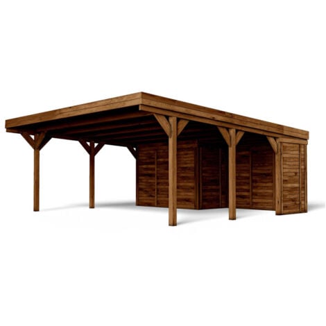 Alpholz double carport Leon Marron Imprégné sous pression 604 x 649 cm
