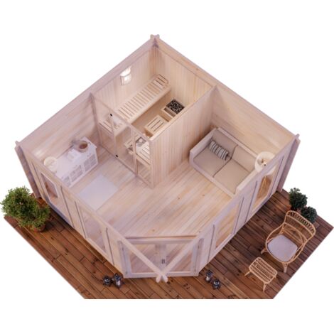Chalet sauna pentagonal Maja ISO Marron Imprégné, 44 mm Épaisseur de ...
