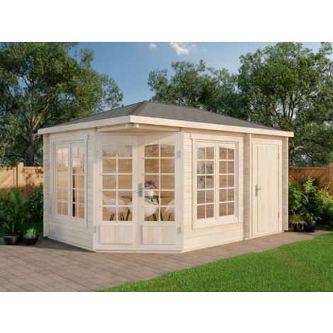 Abri de jardin pentagonal Josephine-40 avec extension Naturel , 40 mm ...