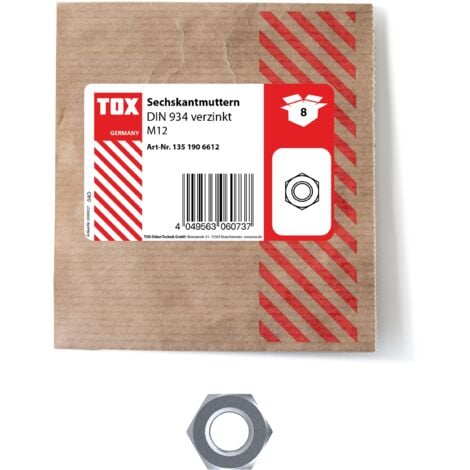 Tuerca hexagonal DIN 934 galvanizada M12 (8 uds)