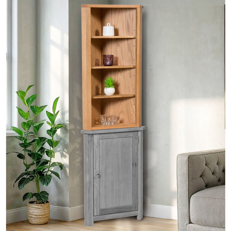 Hallowood Furniture Waverly Oak Corner Storage Cabinet Top Light Oak Wooden Corner Unit with 3 Adjustable Shelves for Bedroom Corner Shelf Display Unit for Kitchen Living Room