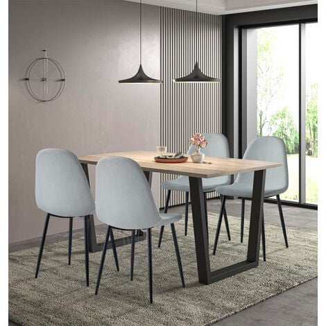 Hallowood Furniture Dudley Large Dining Table with 4 Silver Grey Fabric Chairs 1.5m Modern Dining Table and Chairs Kitchen Table with Chunky U