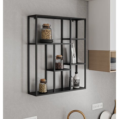 Hallowood Furniture Bewdley Wall Shelves, Wall Mounted Black Display ...