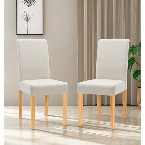 Hallowood Furniture Premium Linen Beige Fabric Dining Chairs Set of 2 ...