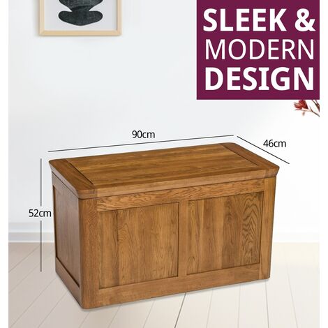 Hallowood London Solid Oak Large Blanket Box, Wooden Box with Thick Top ...