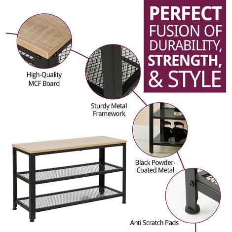 Hallowood Furniture Malvern 2 Tier Metal Shoe Rack with Wooden Top ...