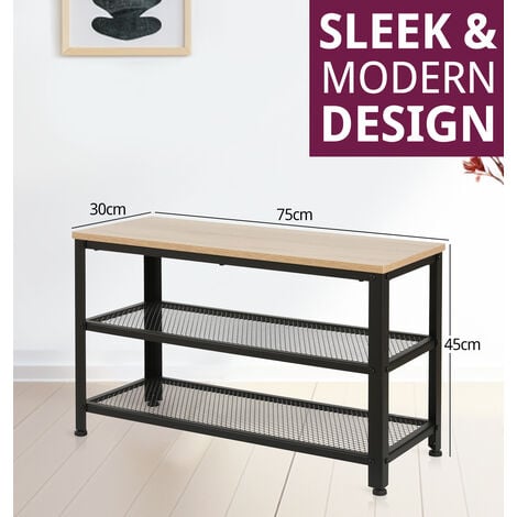 Hallowood Furniture Malvern 2 Tier Metal Shoe Rack with Wooden Top ...