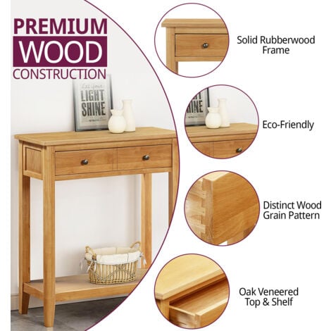 Hallowood Furniture Aston Oak Wide Console Table with One Large Drawer ...