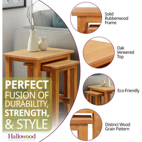 Hallowood Furniture Aston Oak 2 Nest of Tables, Wooden Nesting Tables ...