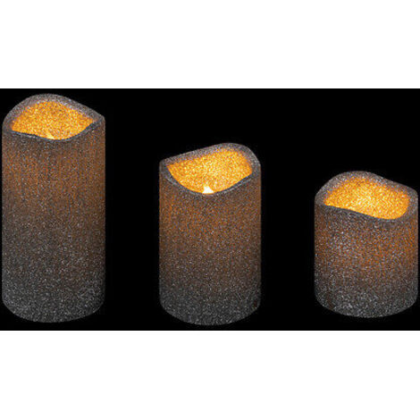 3er Set LED Kerzen silber glänzend