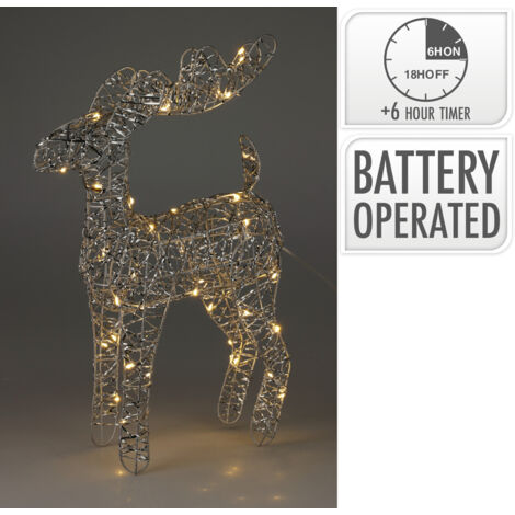 Rentier aus Holz, LED-Figur 40 cm