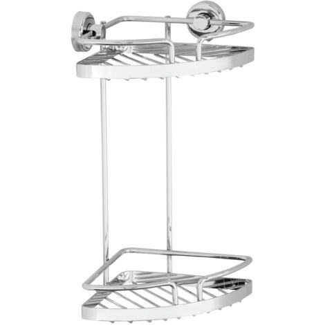 Eckregal SION, Power-Loc, Befestigen ohne Bohren, 2 Ablagen, Chrom, WENKO