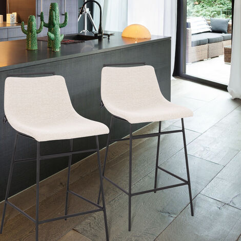 SVITA CAMILLE 2er Set Barhocker Barstühle mit Lehne Fußstütze Boucle Weiß