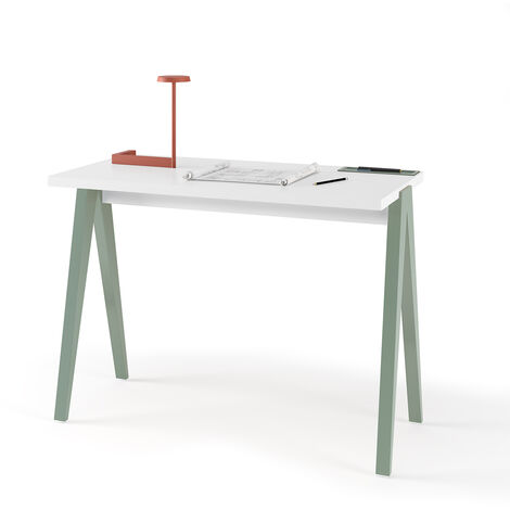Escritorio 629 de la colección COMPÁS Blanco de melamina y patas de haya Verde, de Herdasa.