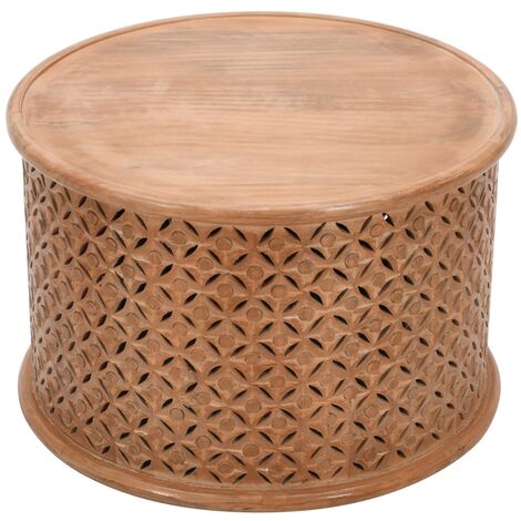 Carved Mango Wood Round Coffee Table