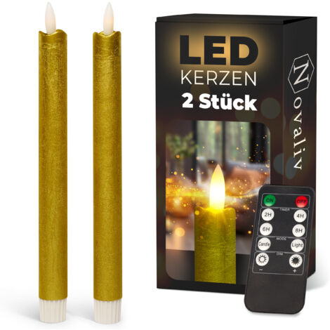 2x Novaliv LED Kerze Echtwachskerzen Gold