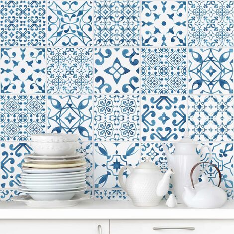 Fotomural - Tile Pattern Blue White Mural rollo Dimensión LxA ...