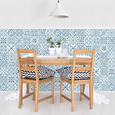 Fotomural - Tile Pattern Blue White Mural rollo Dimensión LxA ...