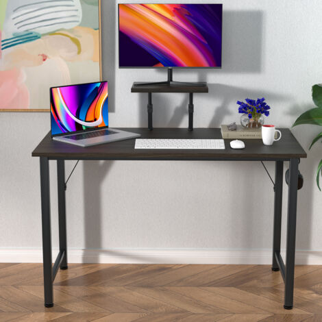 Bureau Multifonction en Bois Massif avec Support Écran & Porte-Casque ...