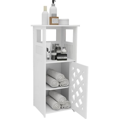 Meuble de Salle de Bain Blanc en PVC avec 3 Étagères et Portes - Petit ...