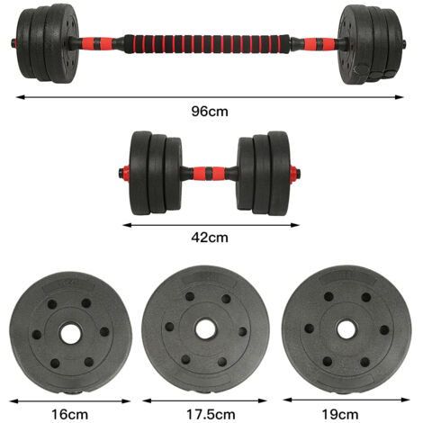 Kit Haltères Musculation 2-en-1, 20 kg, Poids Réglable, avec Barre d ...