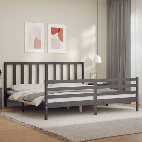 GoodValue Bed Frame with Headboard Grey Super King Size Solid Wood
