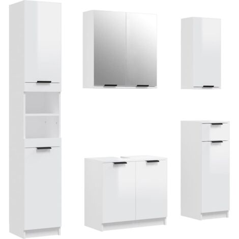 Mayfair 5 Piece Bathroom Cabinet Set High Gloss White Engineered Wood