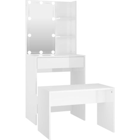Mayfair Dressing Table Set with LED High Gloss White Engineered Wood