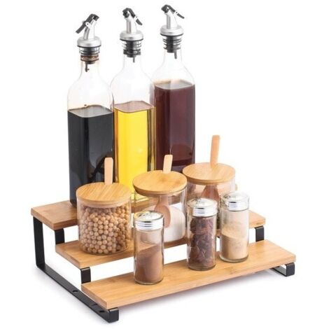 Especiero de 3 niveles Diseño industrial Bambú y acero ELIE Negro mate MSV