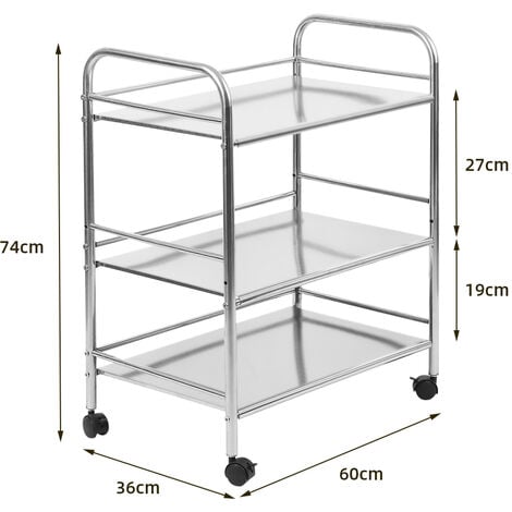 Chariot de service inox 3 plateaux,Chariot de Cuisine,avec Roues ...
