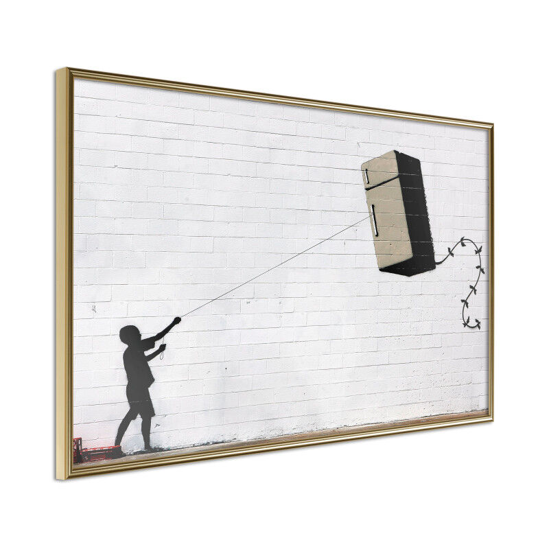 Affiche Murale Encadrée "Banksy Fridge Kite" 45 x 30 cm Or