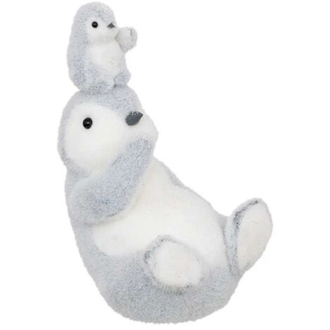 Paris Prix - Objet Déco maman Pingouin 28cm Gris