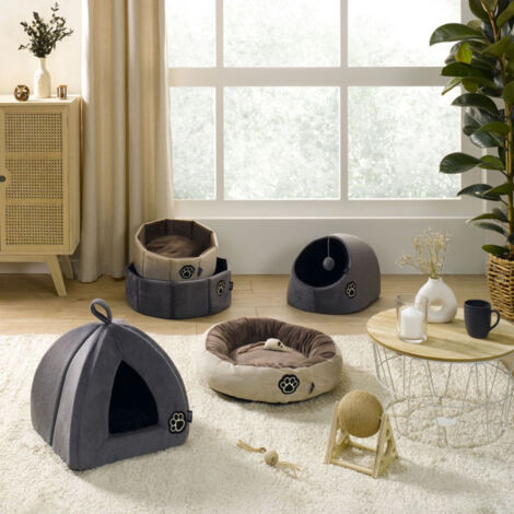 Lit Anti Stress Chat et Chien Patchy 38cm Tente Beige Refuge Protecteur ...