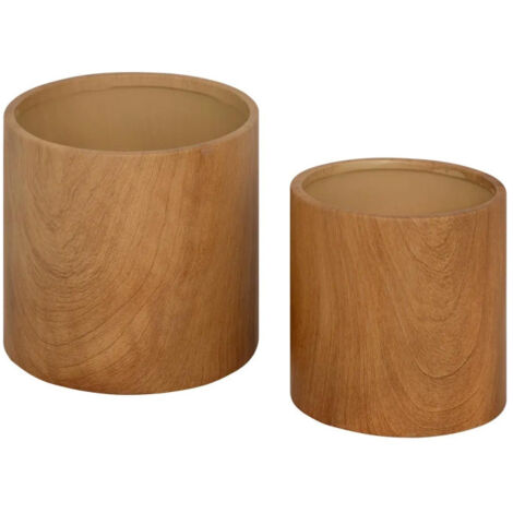 Lot de 2 Cache-Pots Effet Bois "Soa" 14cm Naturel