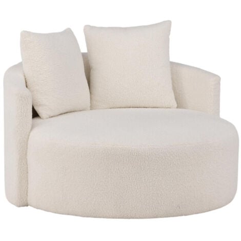 Fauteuil Rond Tissu Bouclette "Kelso" 120cm Blanc