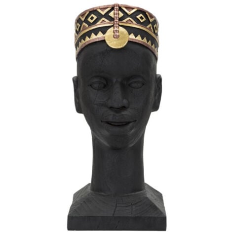 Statue Tête Homme Couvre-Chef "Massai" 56cm Noir