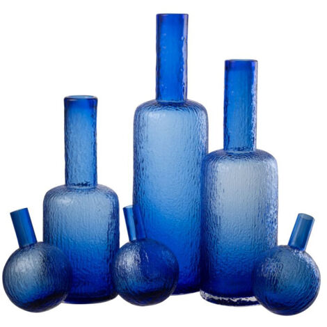 Vase bouteille en verre bleu de 43 cm Spiaggia objet décoration ...