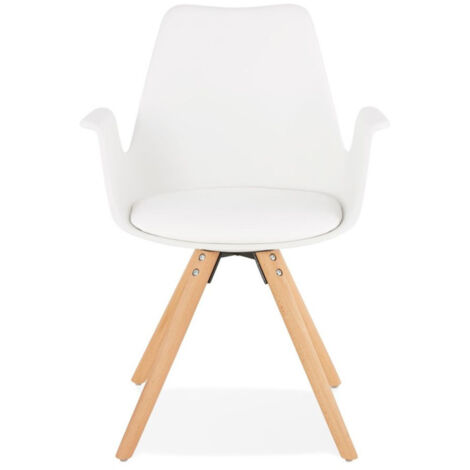 Chaise Design avec Accoudoirs "Zayven" 82cm Blanc & Naturel