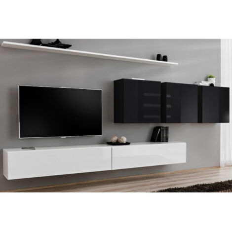 Meuble TV Mural Design "Switch VII" 340cm Blanc & Noir