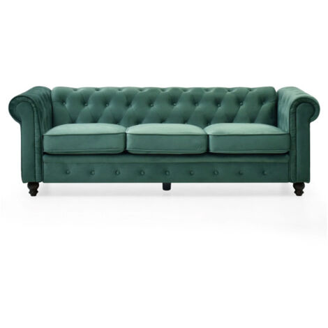 Canapé 3 Places Velours "Chesterfield" 209cm Vert