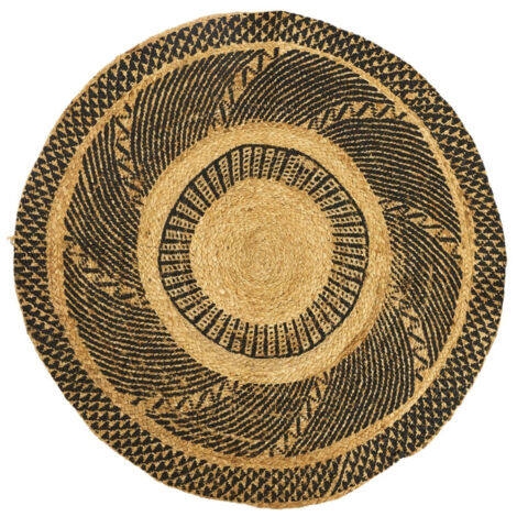 Tapis Rond Déco en Jute "Imprimé" 90cm Noir